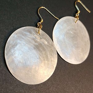 Large White Shell Disc Earrings, 40mm Circle Earrings, 1.6 Inch Round ...