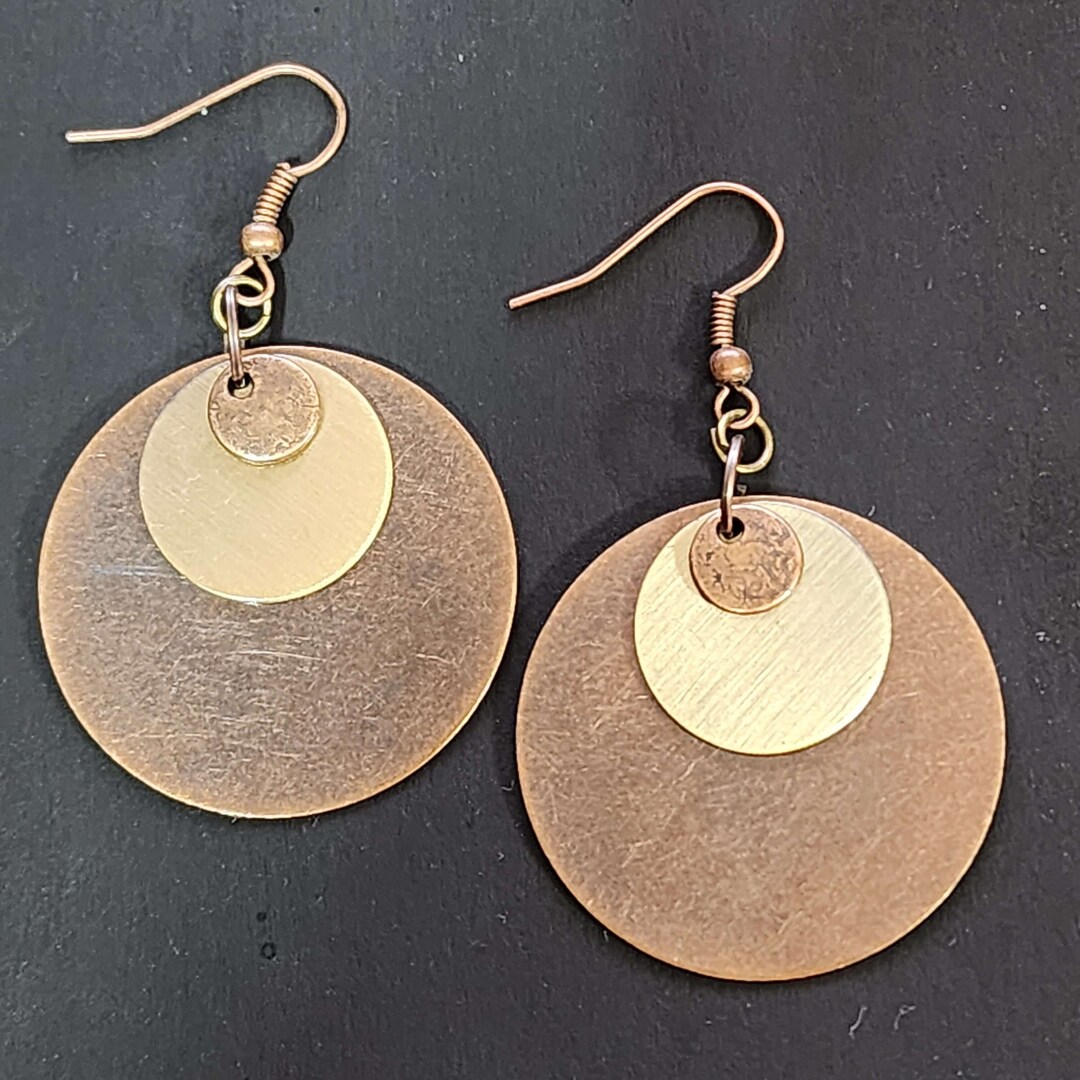 Large Mixed Metal Earrings, Lightweight Large Disc Earrings, 33mm ...