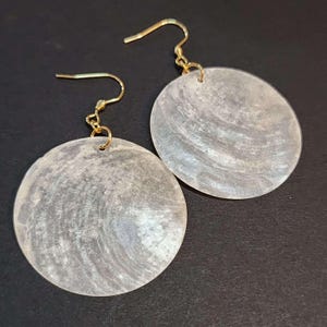 Large White Shell Disc Earrings, 40mm Circle Earrings, 1.6 Inch Round ...