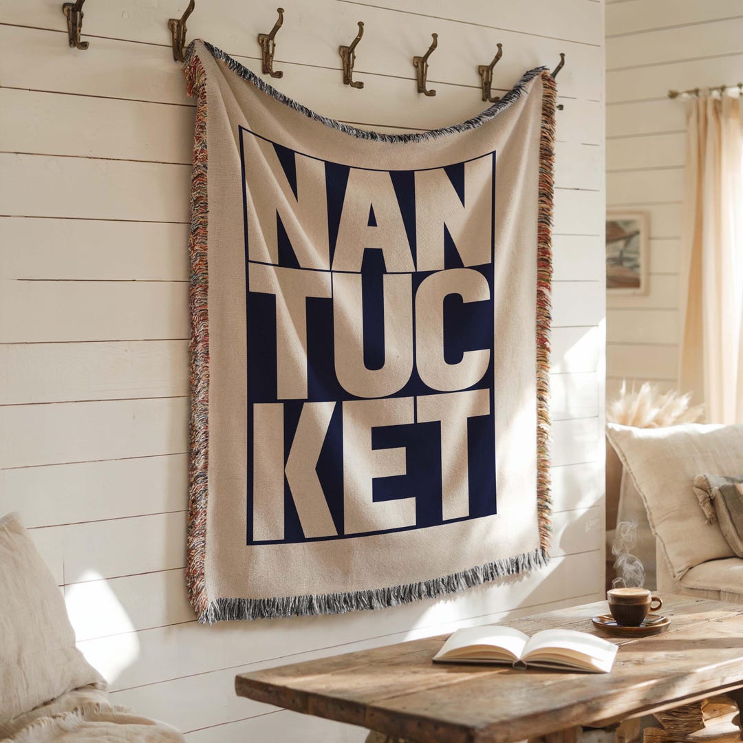 Hamptons Nantucket Art Tapestry Large Woven Blanket Coastal Custom ...
