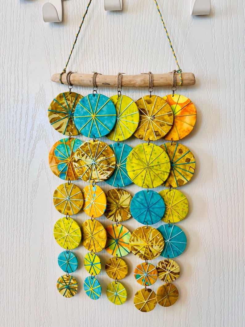 Driftwood Wall Hanging Umbrellas, Chimeless Wind Chime, Upcycled Fabric ...