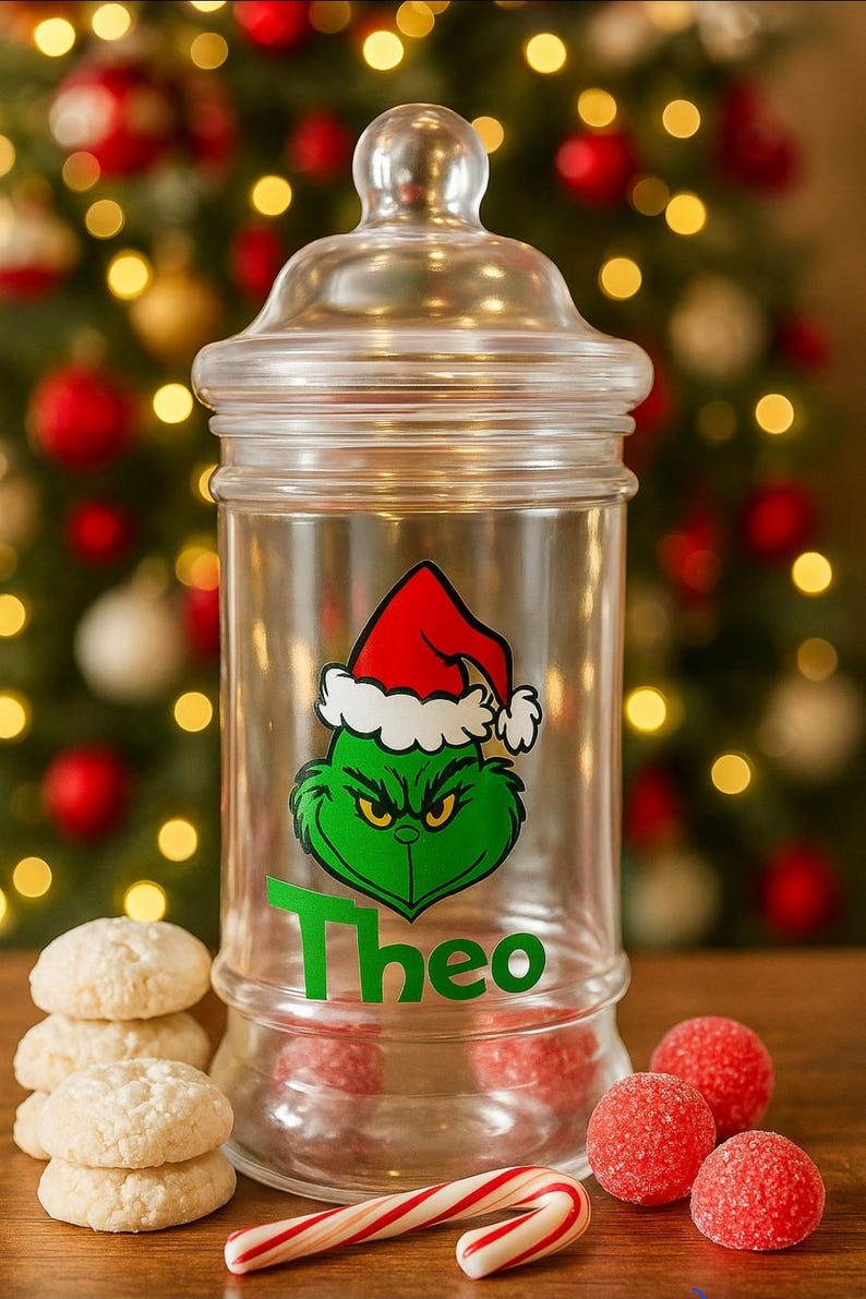 Personalised Grinch Sweet Jars, Treat Jars, Christmas Gift, Sweet Shop ...