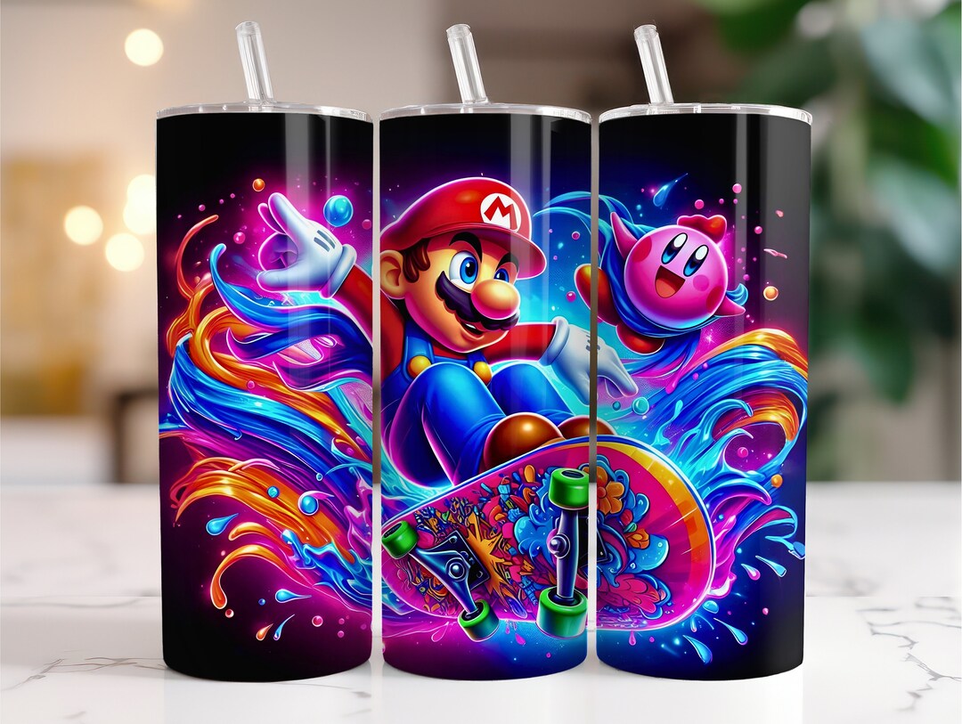 Super Mario Tumbler Wrap PNG, 20 Oz Watercolor Splash Digital Design ...