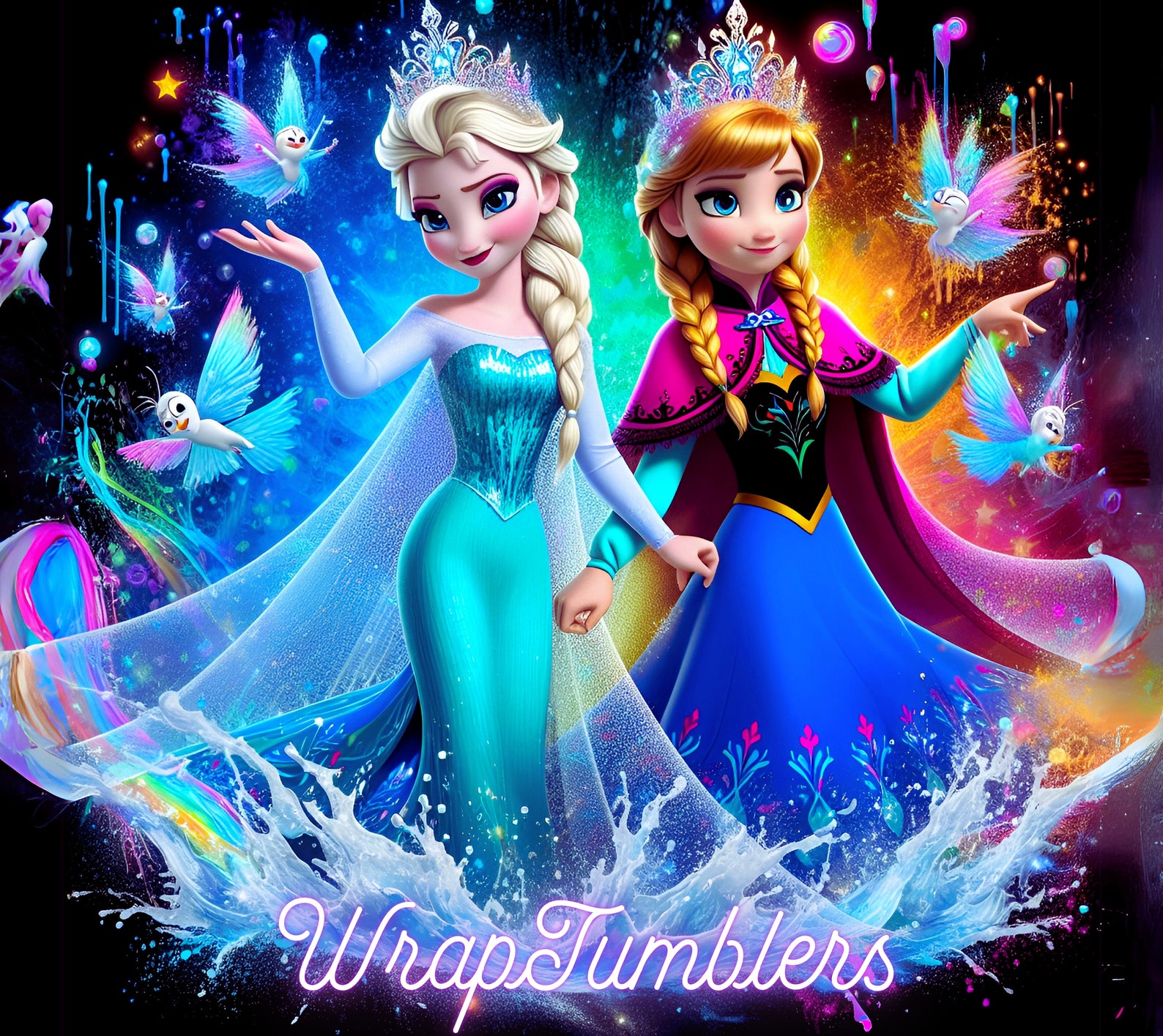 Elsa and Anna Frozen Tumbler Wrap PNG, 20 Oz Watercolor Splash Digital ...