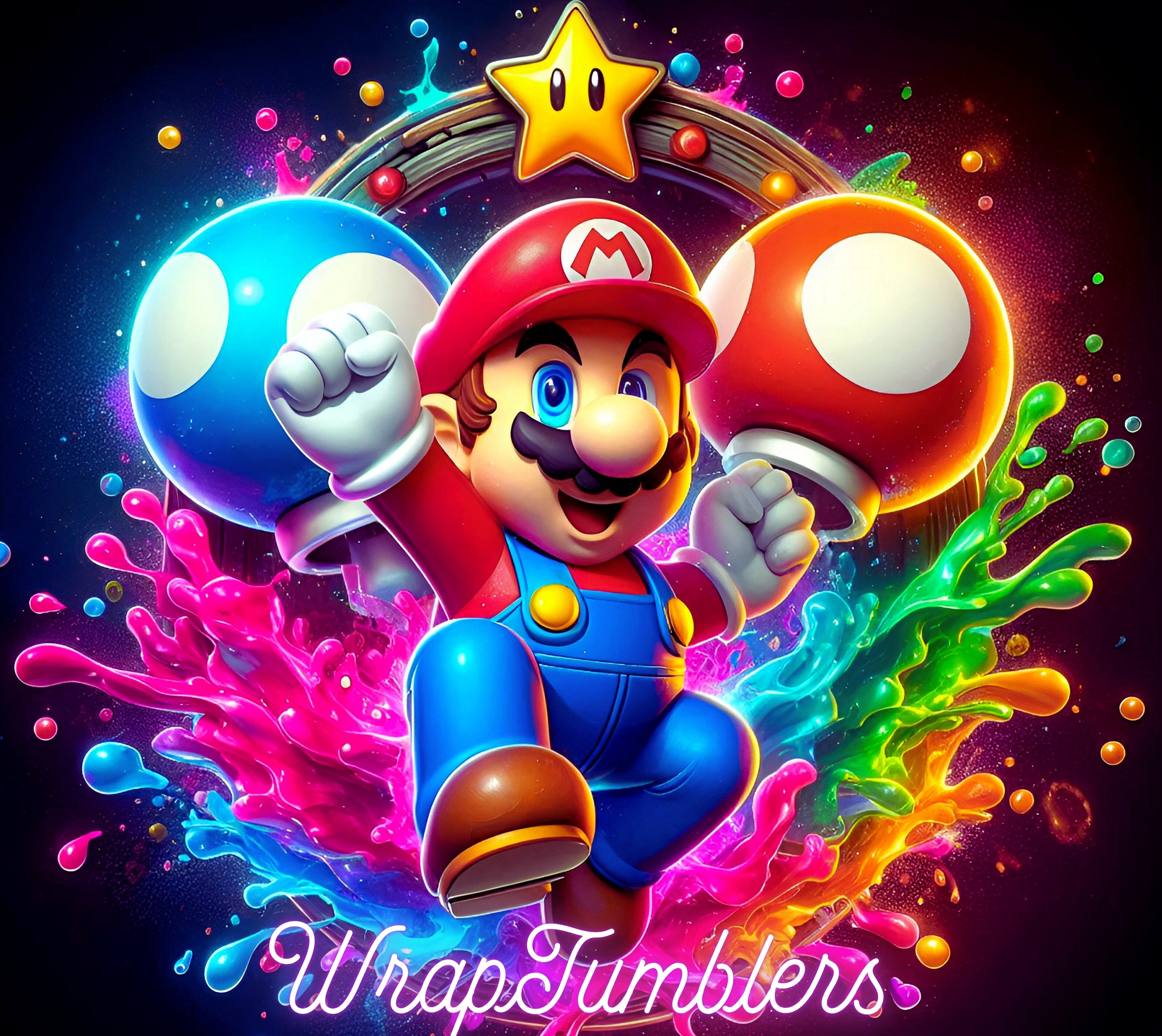 Super Mario Tumbler Wrap PNG, 20 Oz Watercolor Splash Digital Design ...