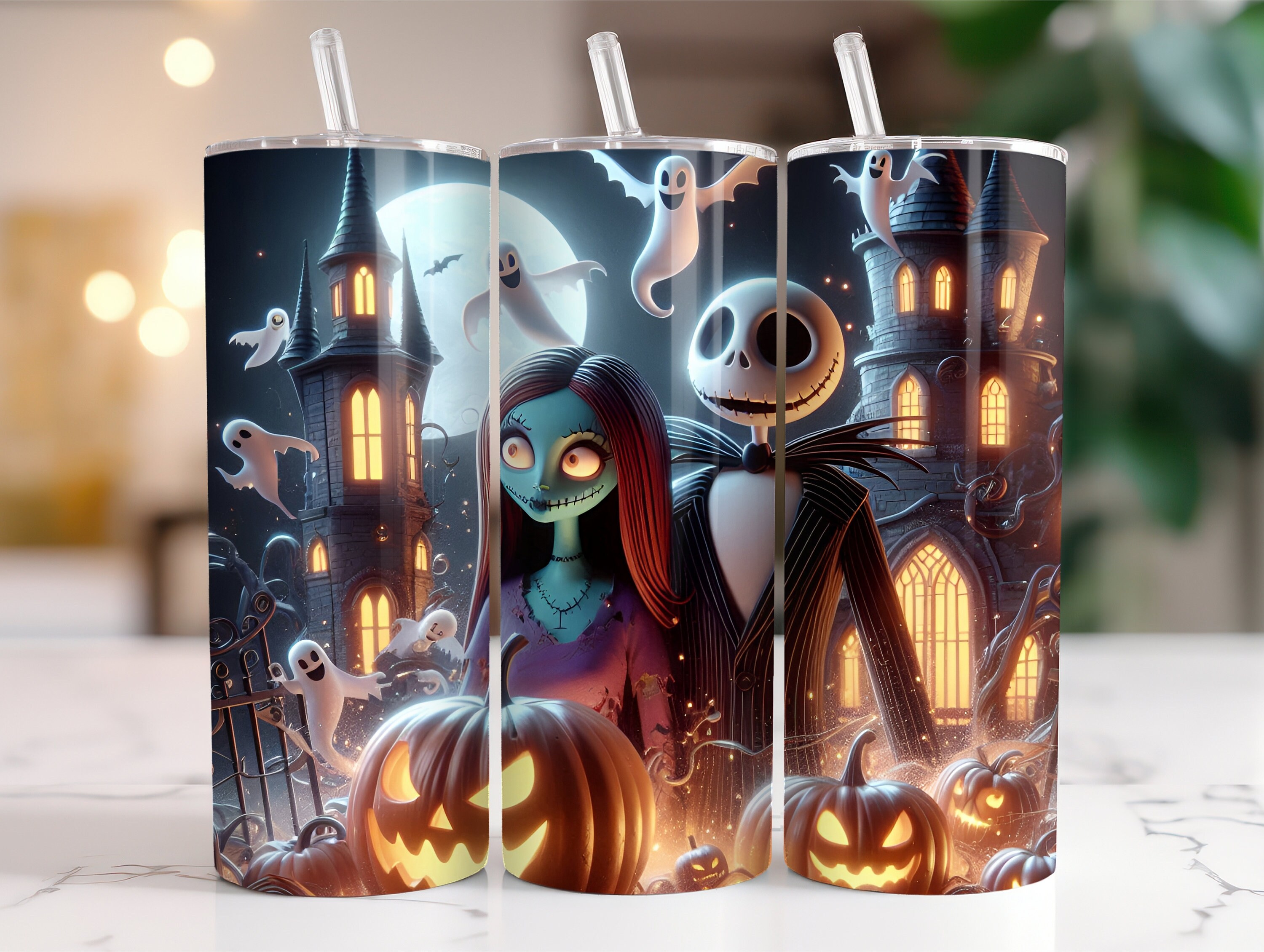 Jack and Sally Tumbler Wrap PNG, 20 Oz Watercolor Splash Digital Design ...