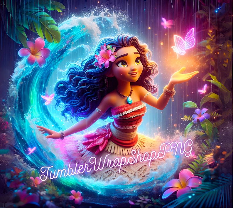 Moana Tumbler Wrap PNG, 20 Oz Watercolor Splash Digital Design - High ...
