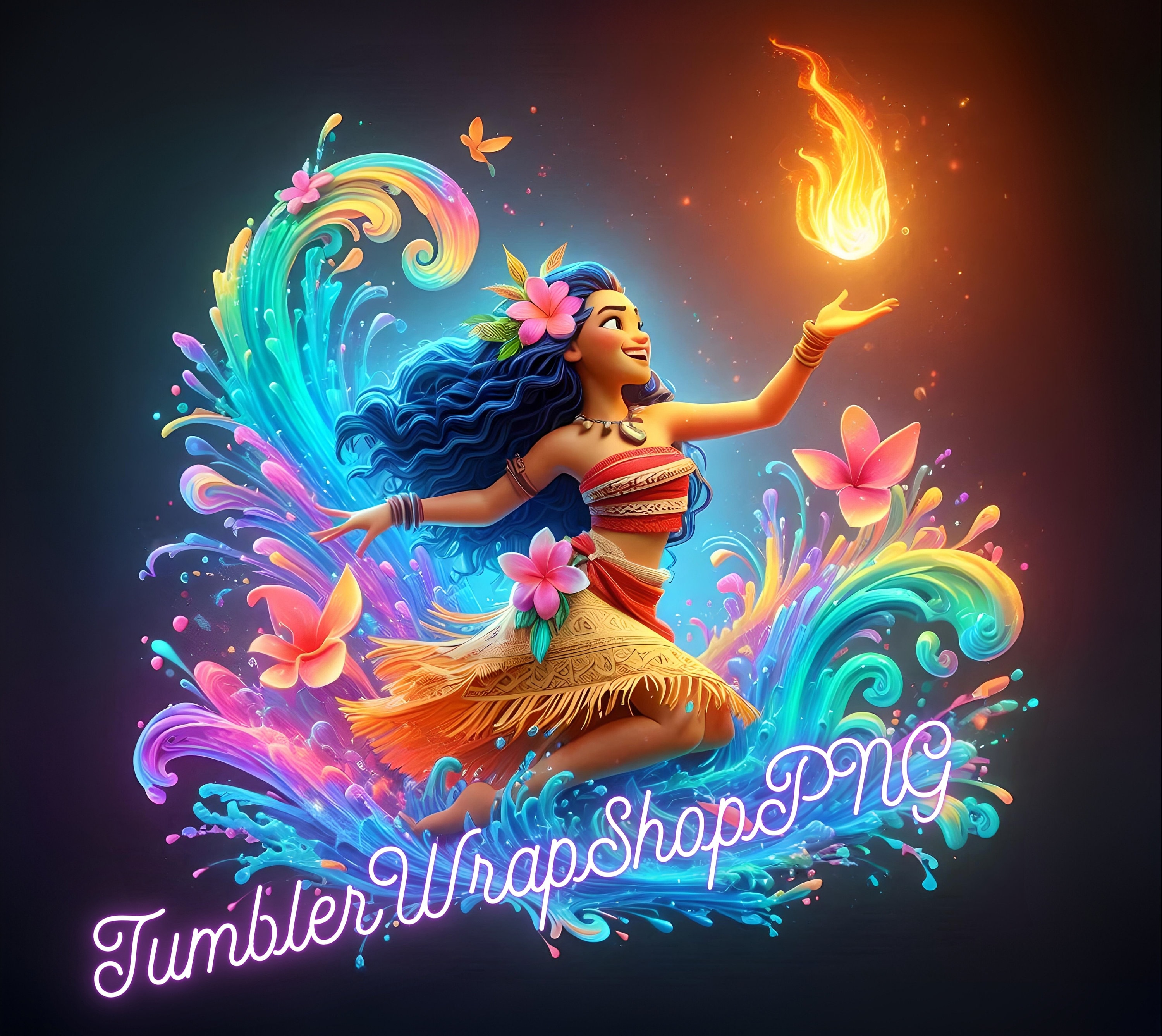 Moana Tumbler Wrap PNG, 20 Oz Watercolor Splash Digital Design - High ...