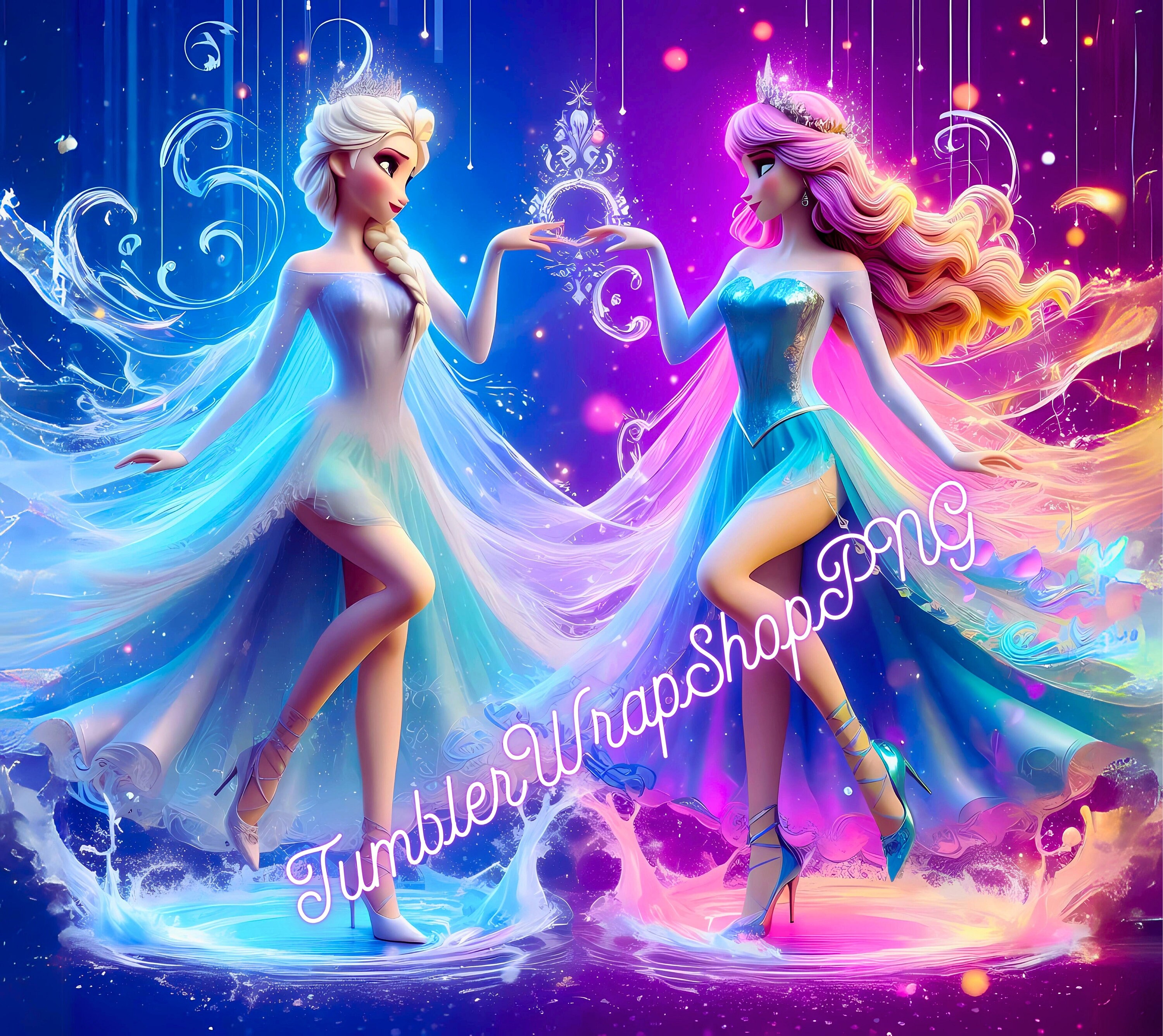 Elsa and Anna Frozen Tumbler Wrap PNG, 20 Oz Watercolor Splash Digital ...