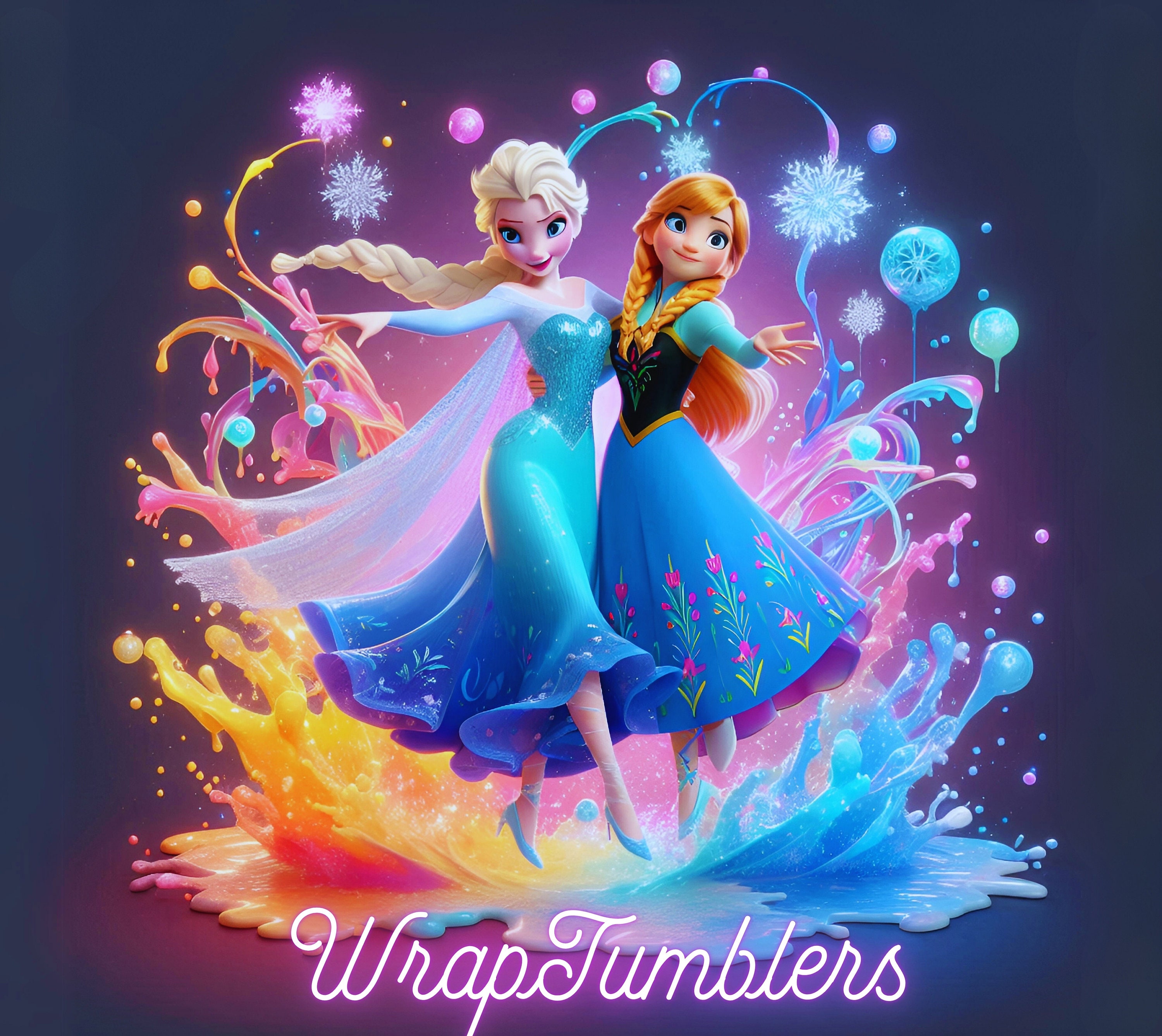 Elsa and Anna Frozen Tumbler Wrap PNG, 20 Oz Watercolor Splash Digital ...