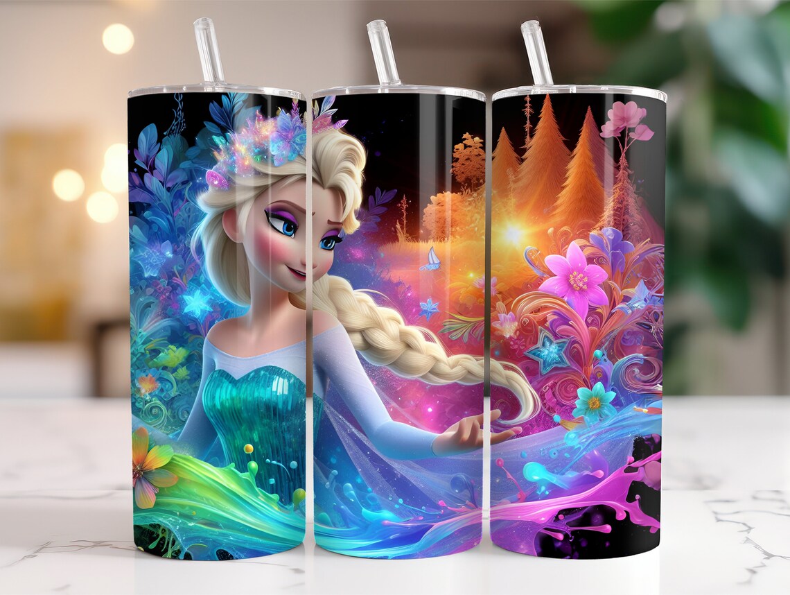Elsa and Anna Frozen Tumbler Wrap PNG, 20 Oz Watercolor Splash Digital ...