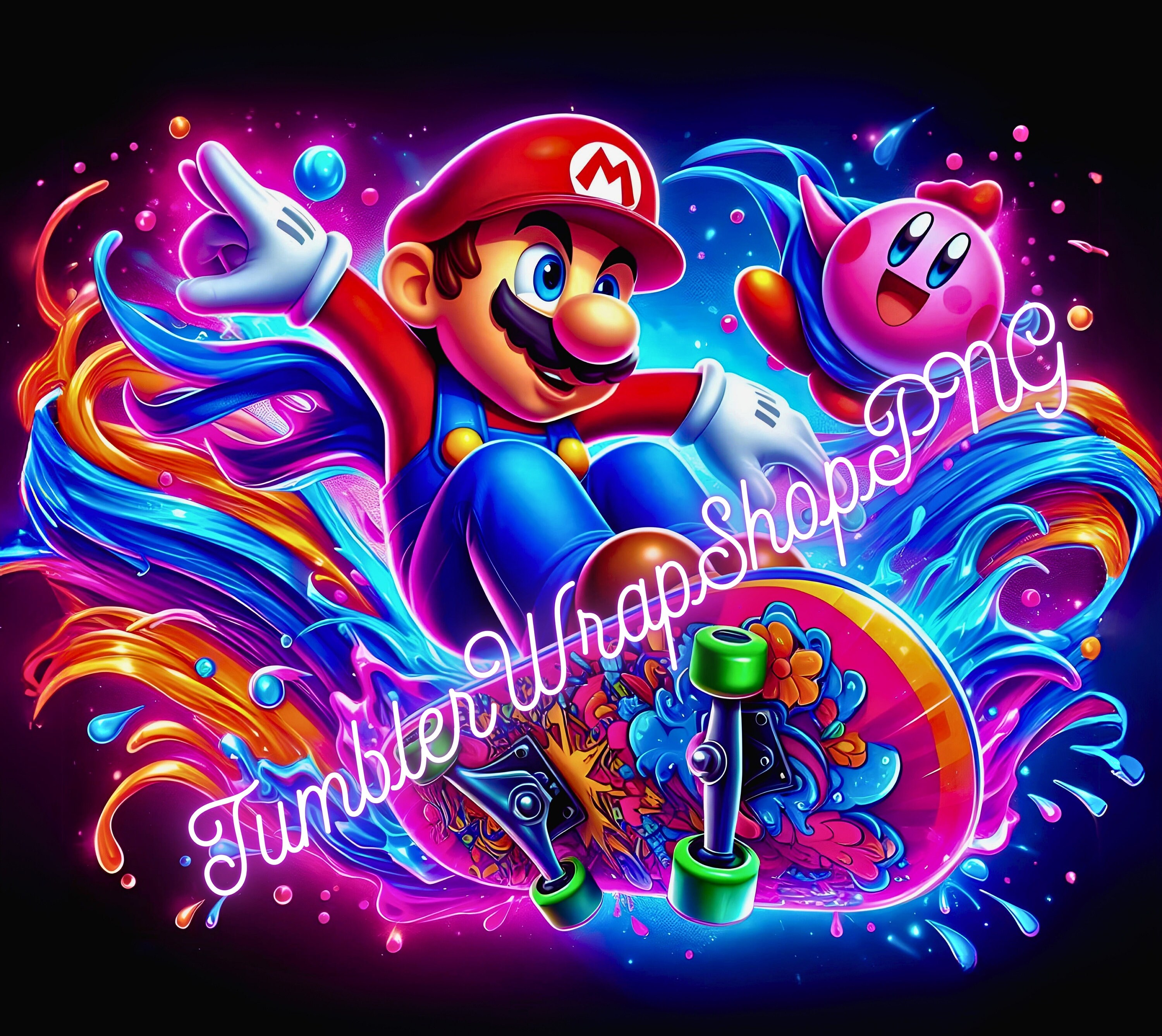 Super Mario Tumbler Wrap PNG, 20 Oz Watercolor Splash Digital Design ...