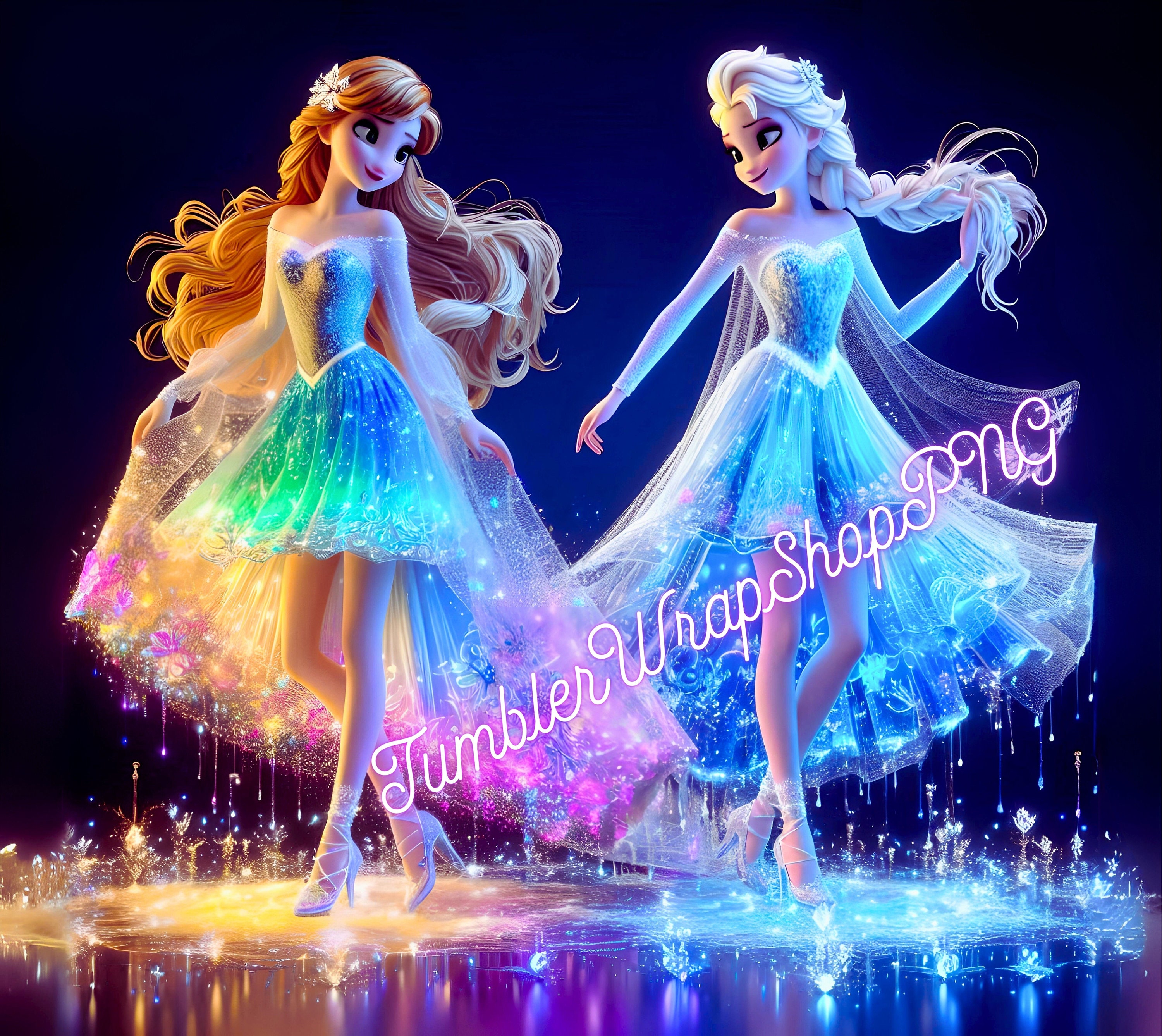 Elsa and Anna Frozen Tumbler Wrap PNG, 20 Oz Watercolor Splash Digital ...