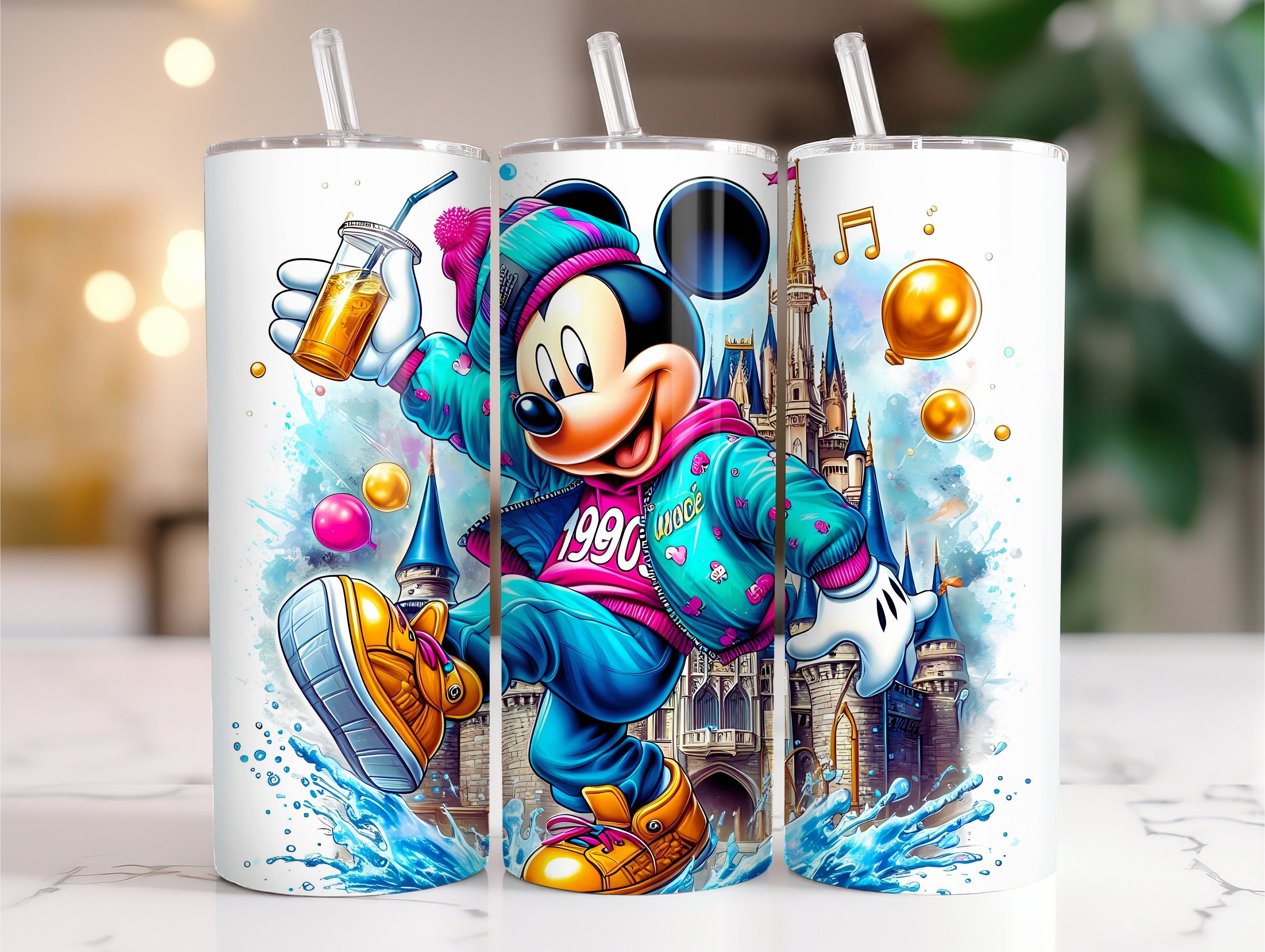 Mickey Mouse and Minnie Tumbler Wrap PNG, 20 Oz Watercolor Splash ...