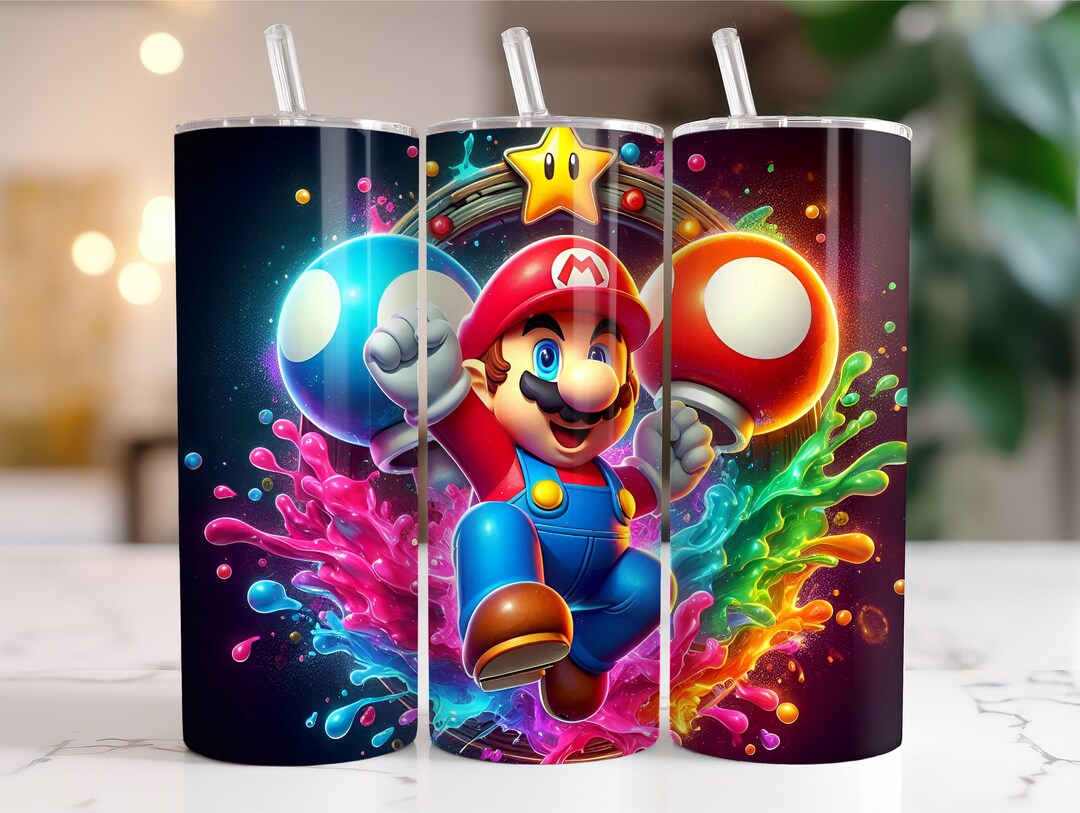 Super Mario Tumbler Wrap PNG, 20 Oz Watercolor Splash Digital Design ...