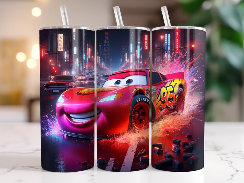 Lightning Mcqueen Tumbler Wrap PNG, 20 Oz Watercolor Splash Digital ...
