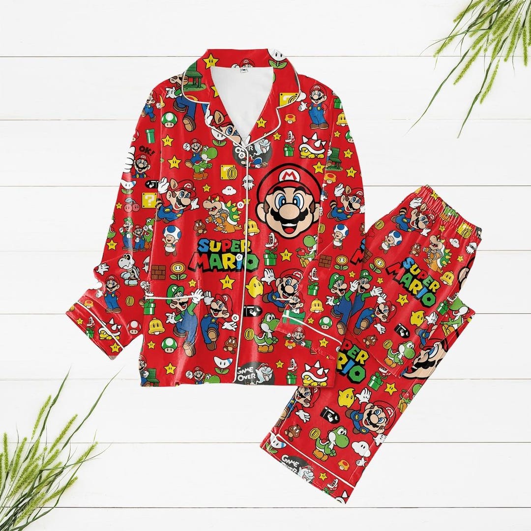Super Mario Pajamas Set, Luigi Bowser Toad Yoshi Princess Peach Pajamas ...