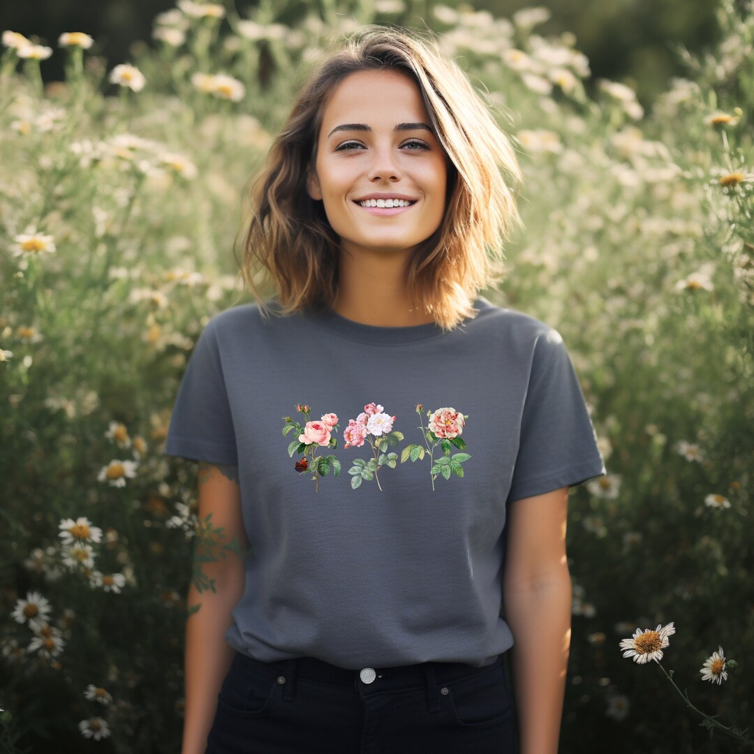 Gildan 100% Cotton, Rose T-shirt, Vintage Rose Tshirt, Wild Flower ...