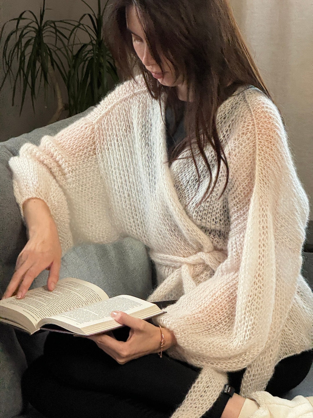 Soft Beige Mohair Cardigan. Layering Over Dress. Womens Chunky ...