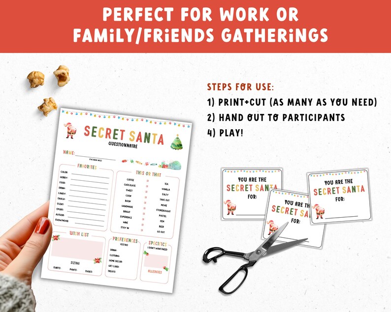 Secret Santa Questionnaire Printable, Secret Santa Survey for Coworkers ...