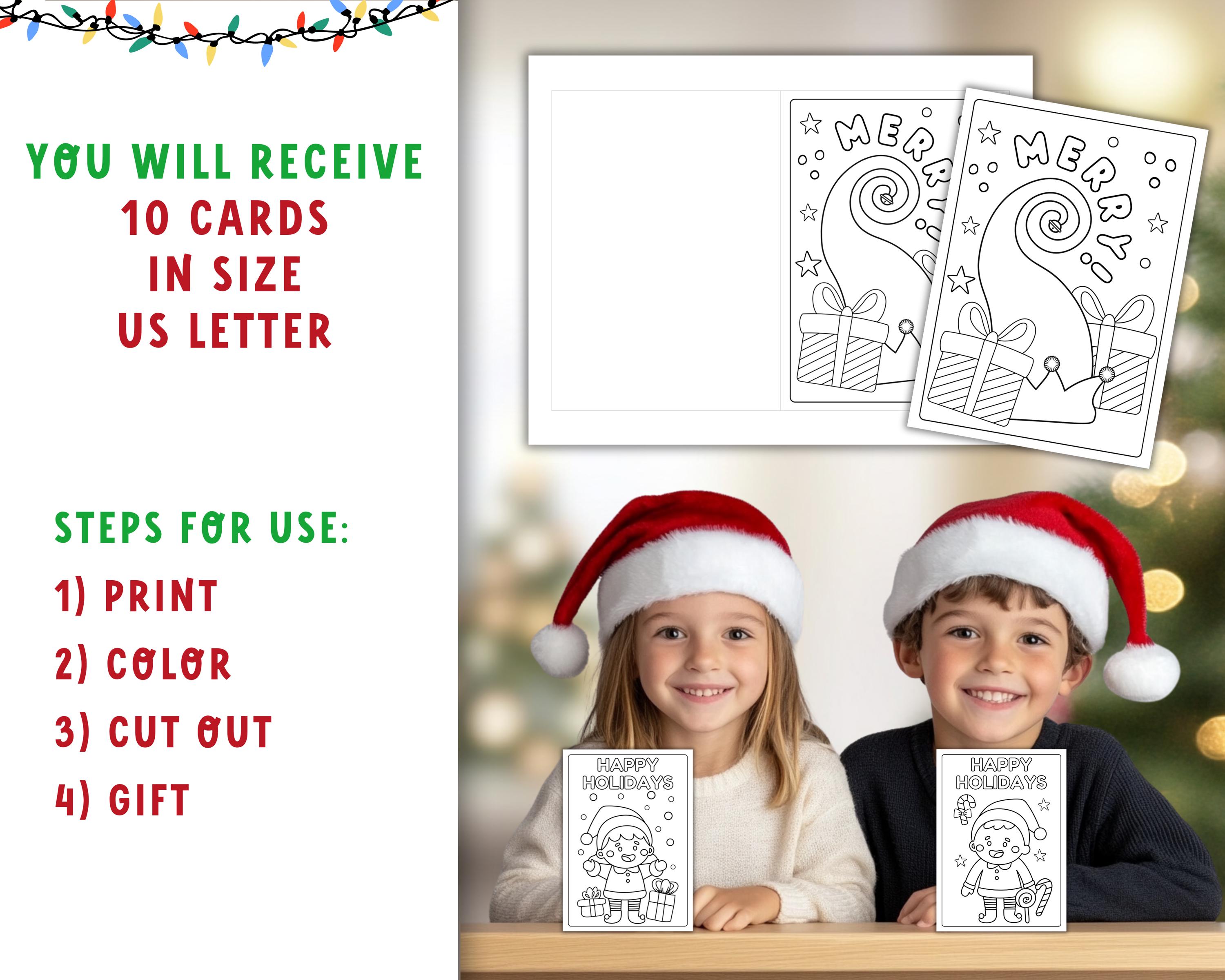 DIY Printable Christmas Card, DIY Christmas Craft, Coloring Pages for ...