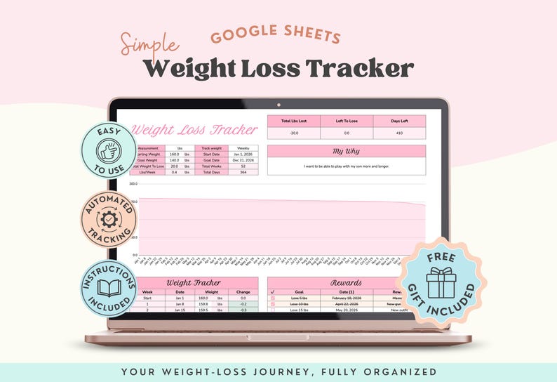 Pink Weight Loss Tracker Google Sheet – Fitness & Progress Spreadsheet ...