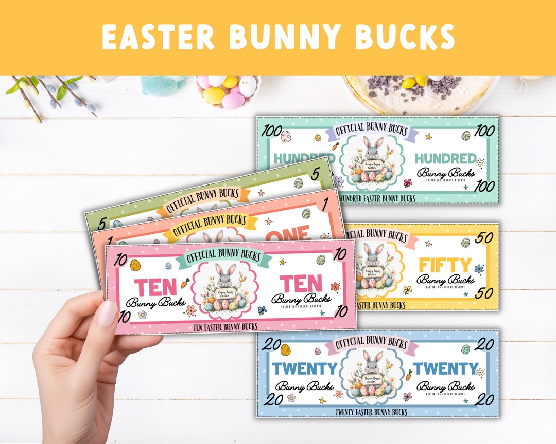 Bunny Bucks Printable Easter Play Money, Kids Reward Coupons, Egg Hunt ...