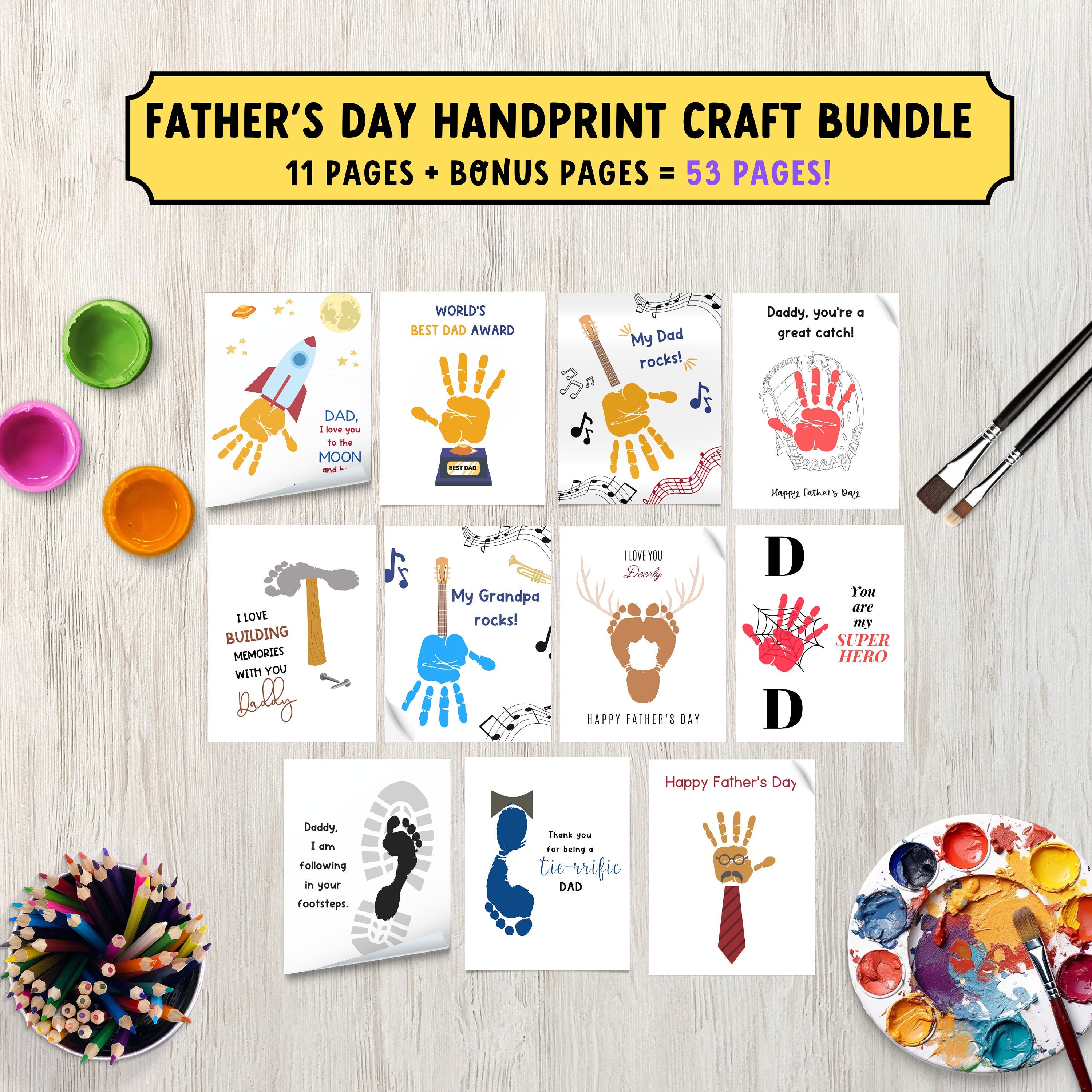 Father's Day Handprint Art Craft, Perfect DIY Gift for Daddy, Grandad ...