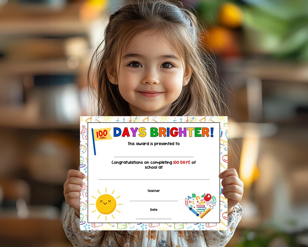 100th Day of School Certificate Template, 100 Days of School, 100 Days ...