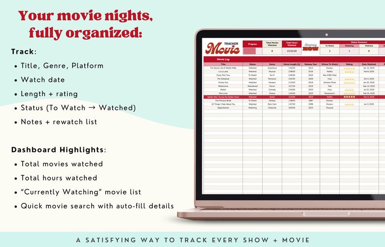 Movie & TV Show Tracker Google Sheets | Watchlist Template | TV Series ...