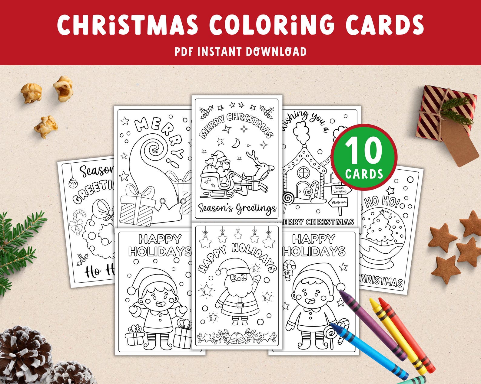 DIY Printable Christmas Card, DIY Christmas Craft, Coloring Pages for ...