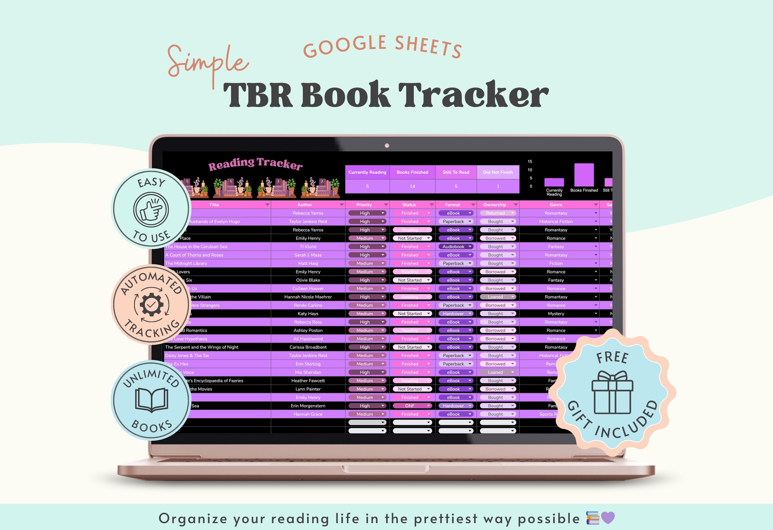Dark Mode Google Sheets TBR Tracker – Digital Reading Spreadsheet for ...