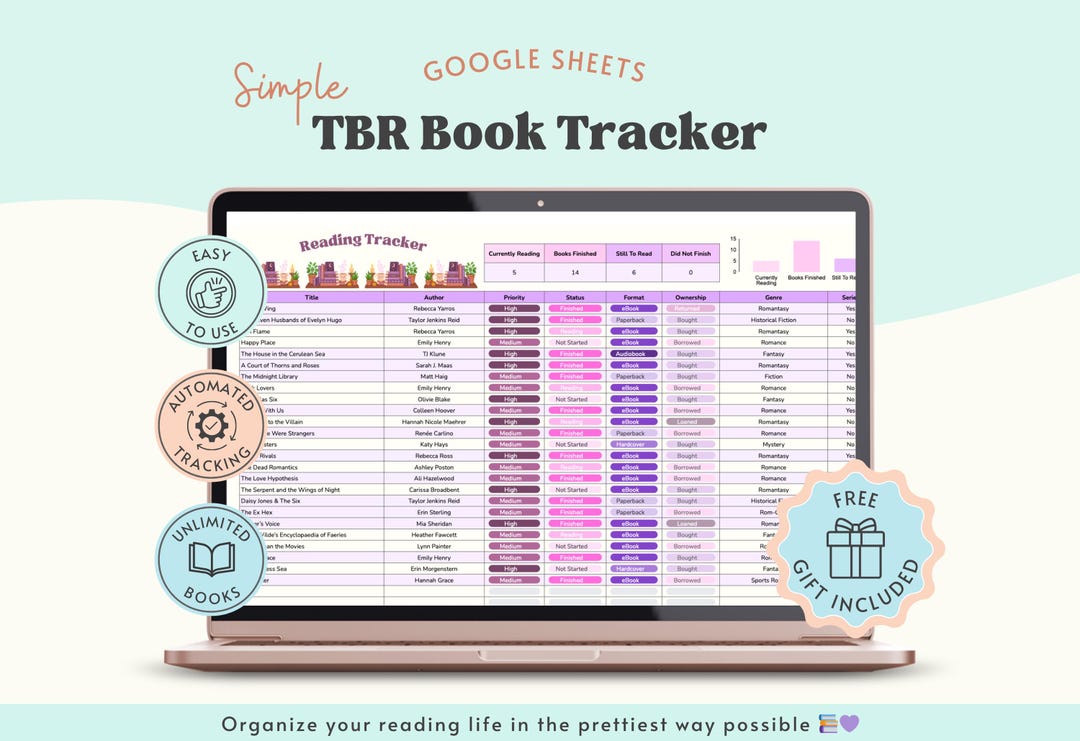 Google Sheets TBR Book Tracker – Aesthetic Reading Spreadsheet for Book ...