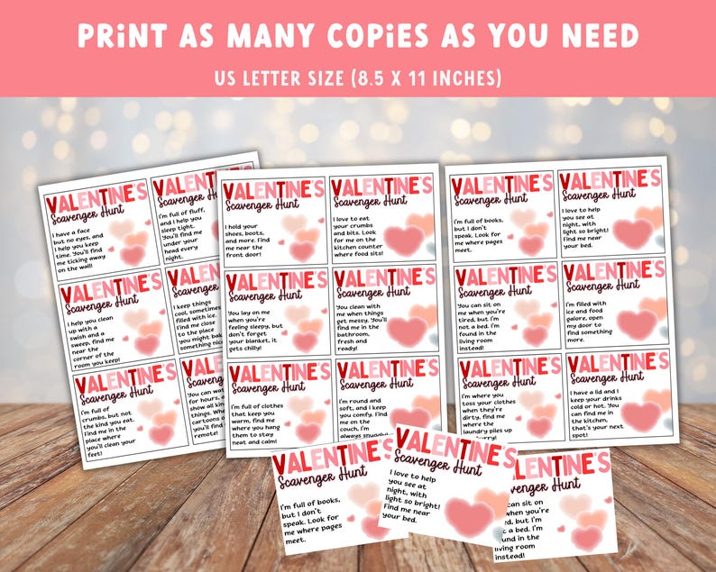 Valentine's Day Scavenger Hunt Printable for Kids, Indoor Treasure Hunt ...