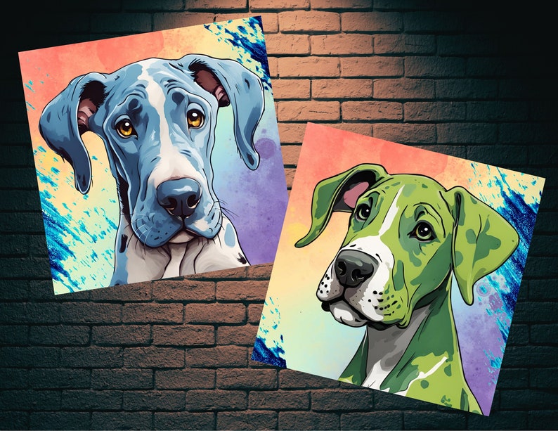 Colorful Whimsical Printable Dog Art, Great Dane Puppy, Puppies, Dog ...