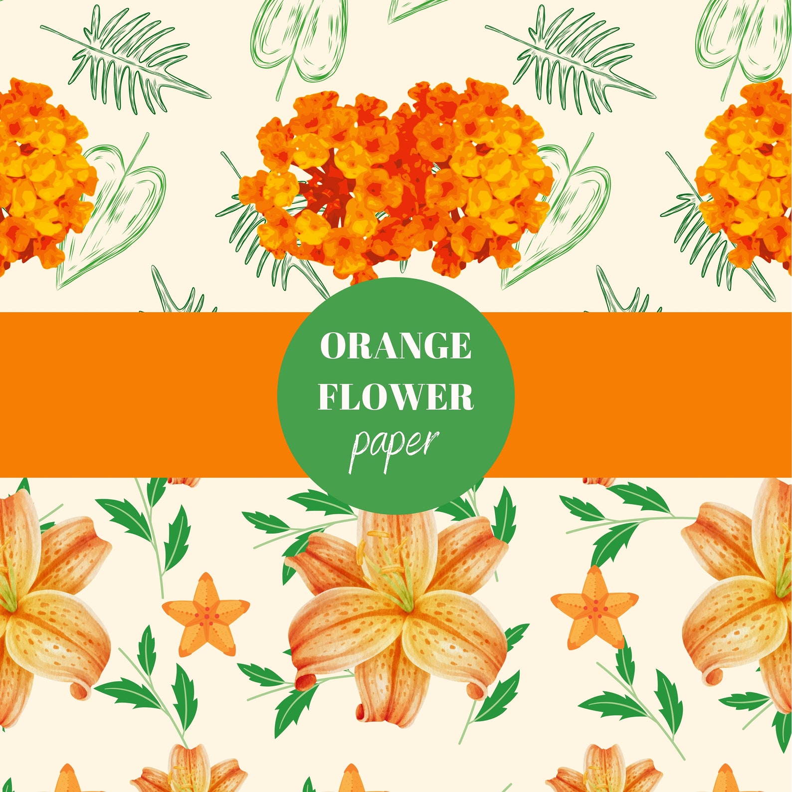 Orange Flower Digital Paper / Digital Paper Pack 8 JPG 8 PNG Instant ...