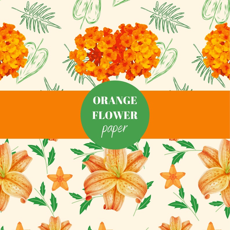 Orange Flower Digital Paper / Digital Paper Pack 8 JPG 8 PNG Instant ...