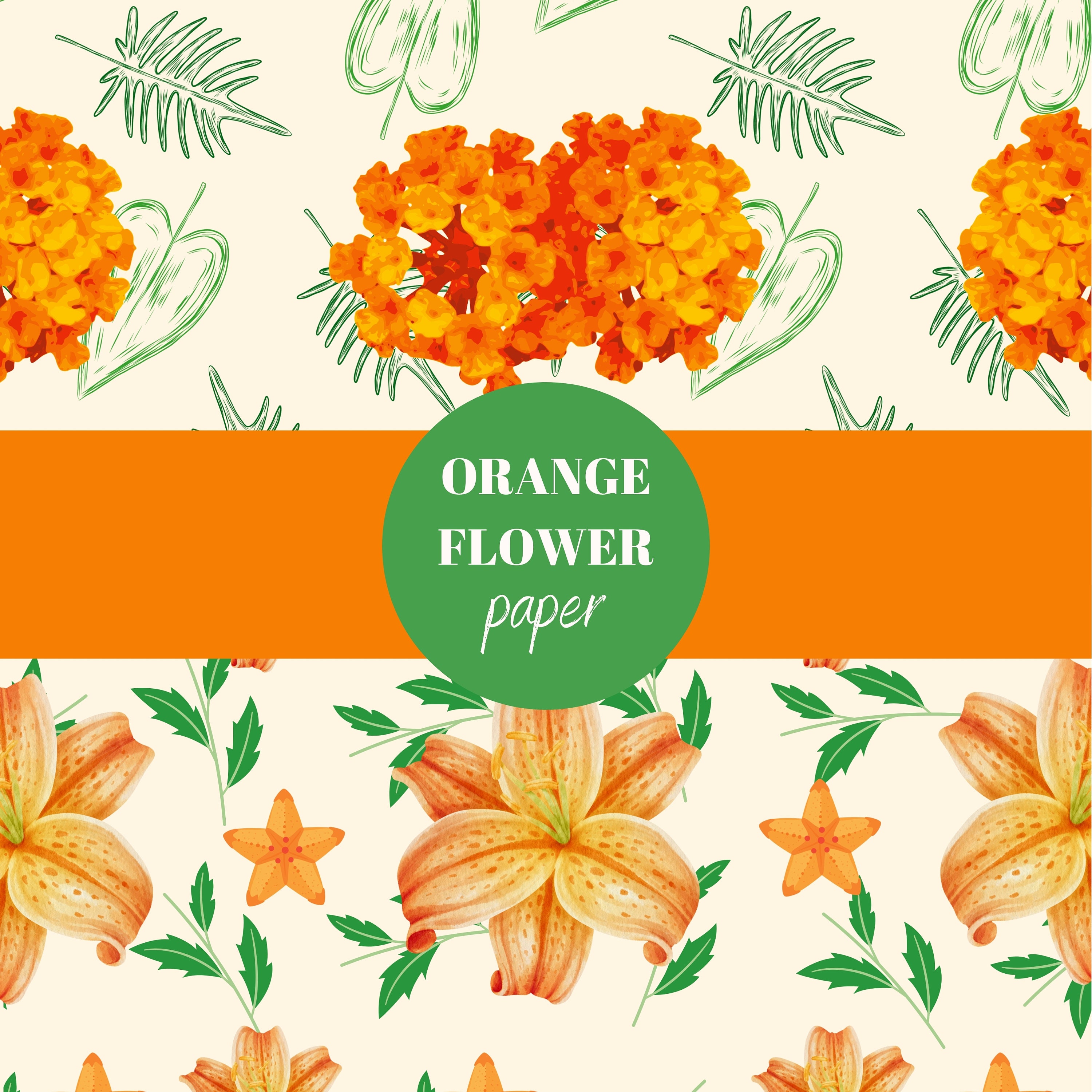 Orange Flower Digital Paper / Digital Paper Pack 8 JPG 8 PNG Instant ...