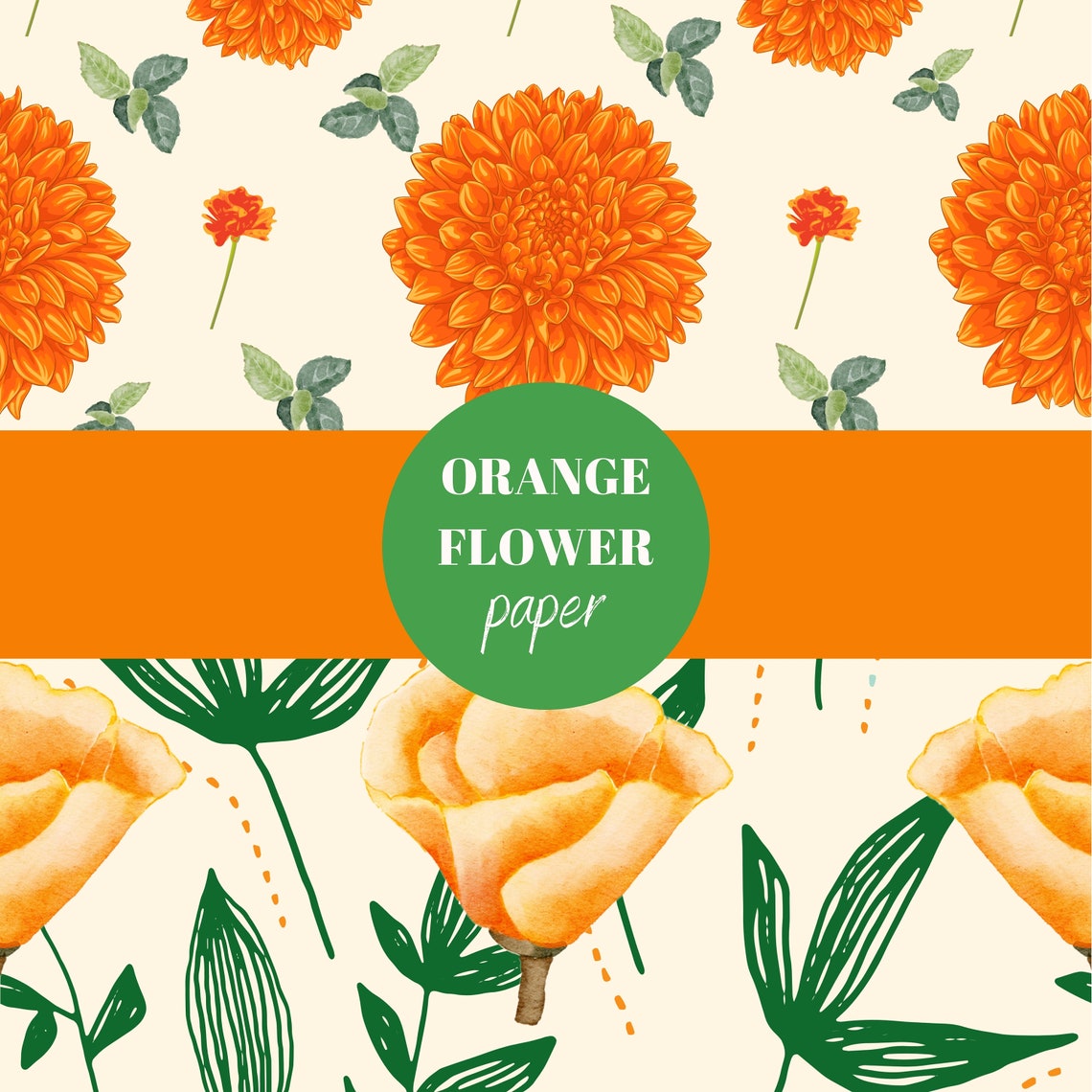 Orange Flower Digital Paper / Digital Paper Pack 8 JPG 8 PNG Instant ...