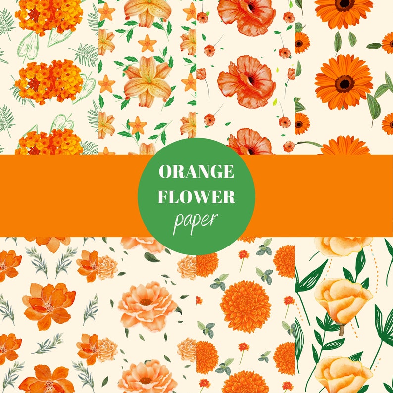 Orange Flower Digital Paper / Digital Paper Pack 8 JPG 8 PNG Instant ...