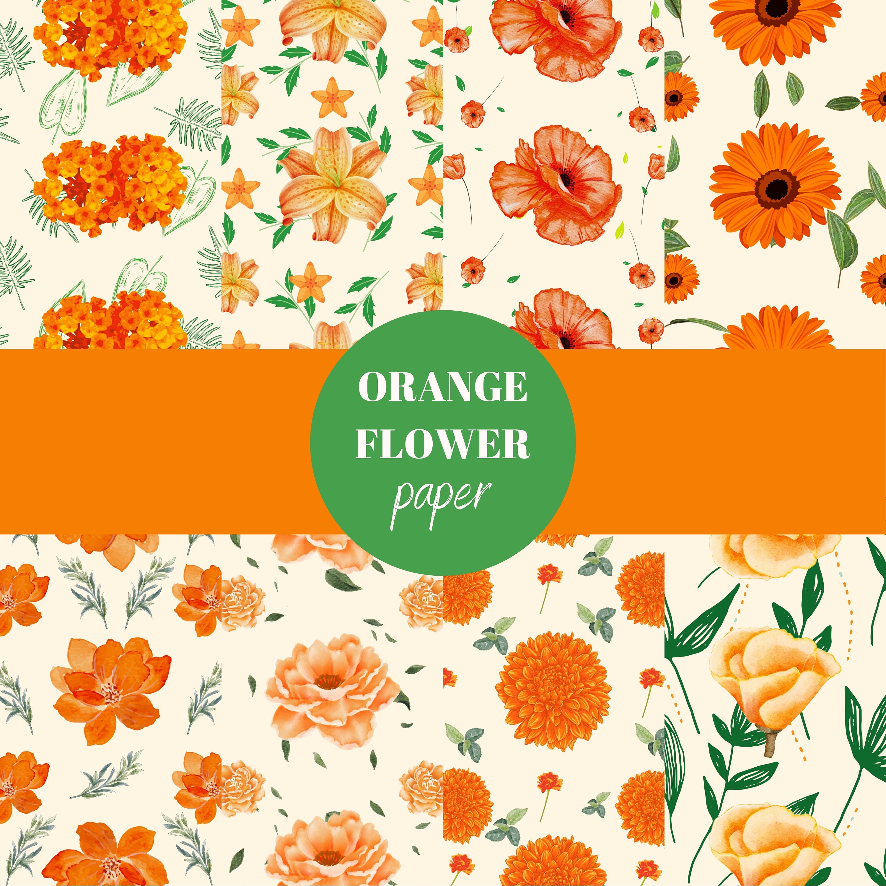 Orange Flower Digital Paper / Digital Paper Pack 8 JPG 8 PNG Instant ...