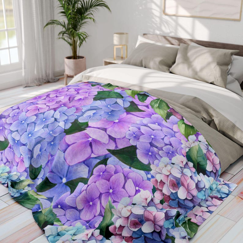 Hydrangea Flower Blanket, Blue and Purple Hydrangea, Soft Fleece ...