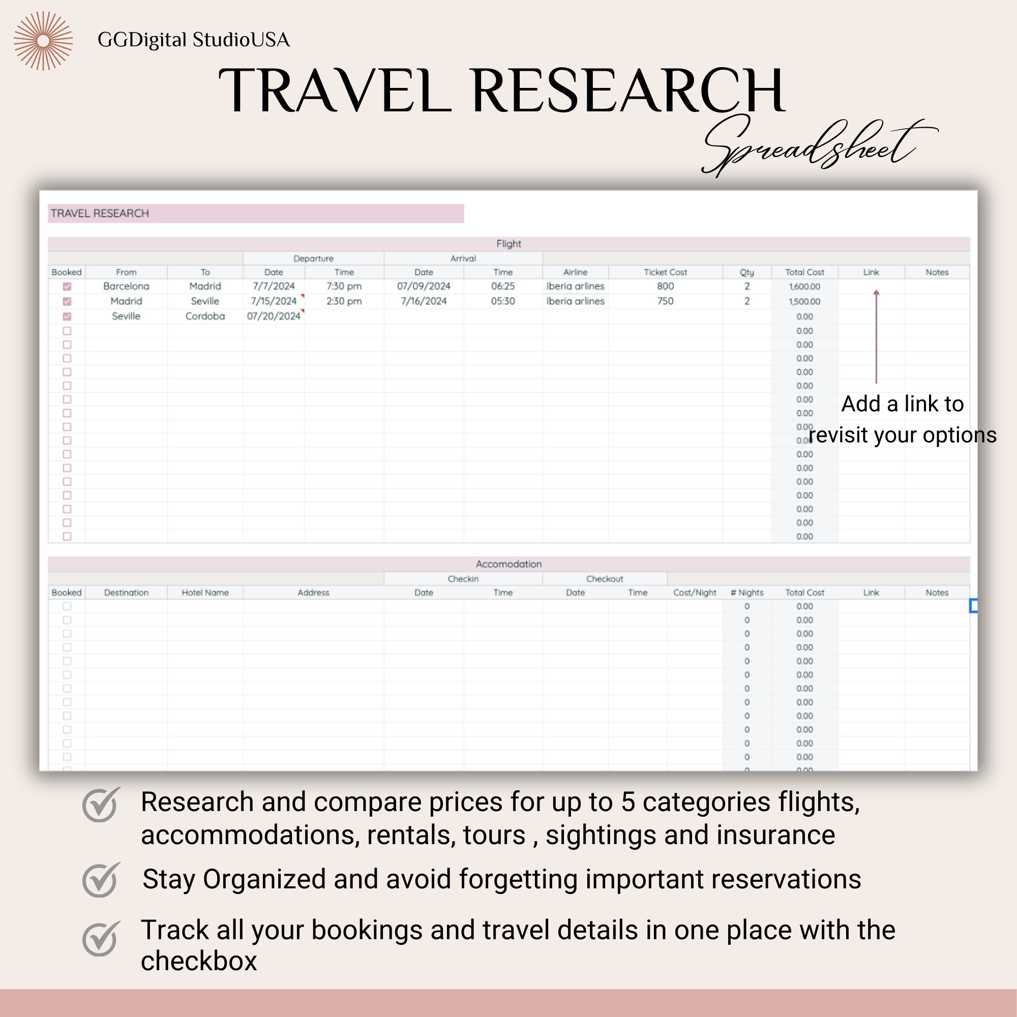 Ultimate Travel Planner, Google Spreadsheet, Travel Organizer, Expense ...