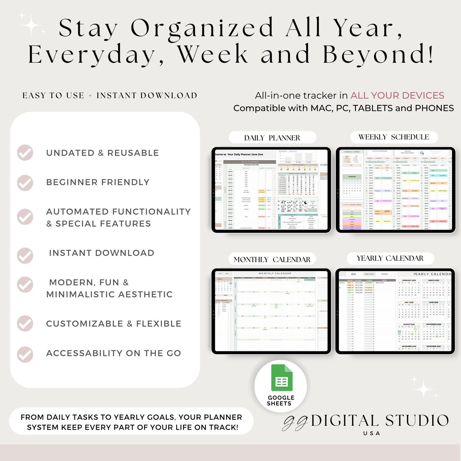 Google Sheets Weekly Planner, Edible Planner Spreadsheet, Weekly Hourly ...