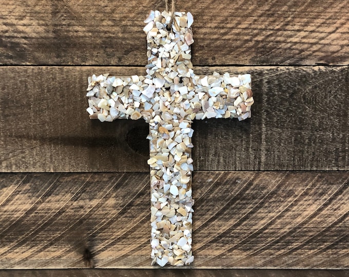 Crushed Seashell Wall Art, Cross Wall Decor, Beach House, Beach Decor ...