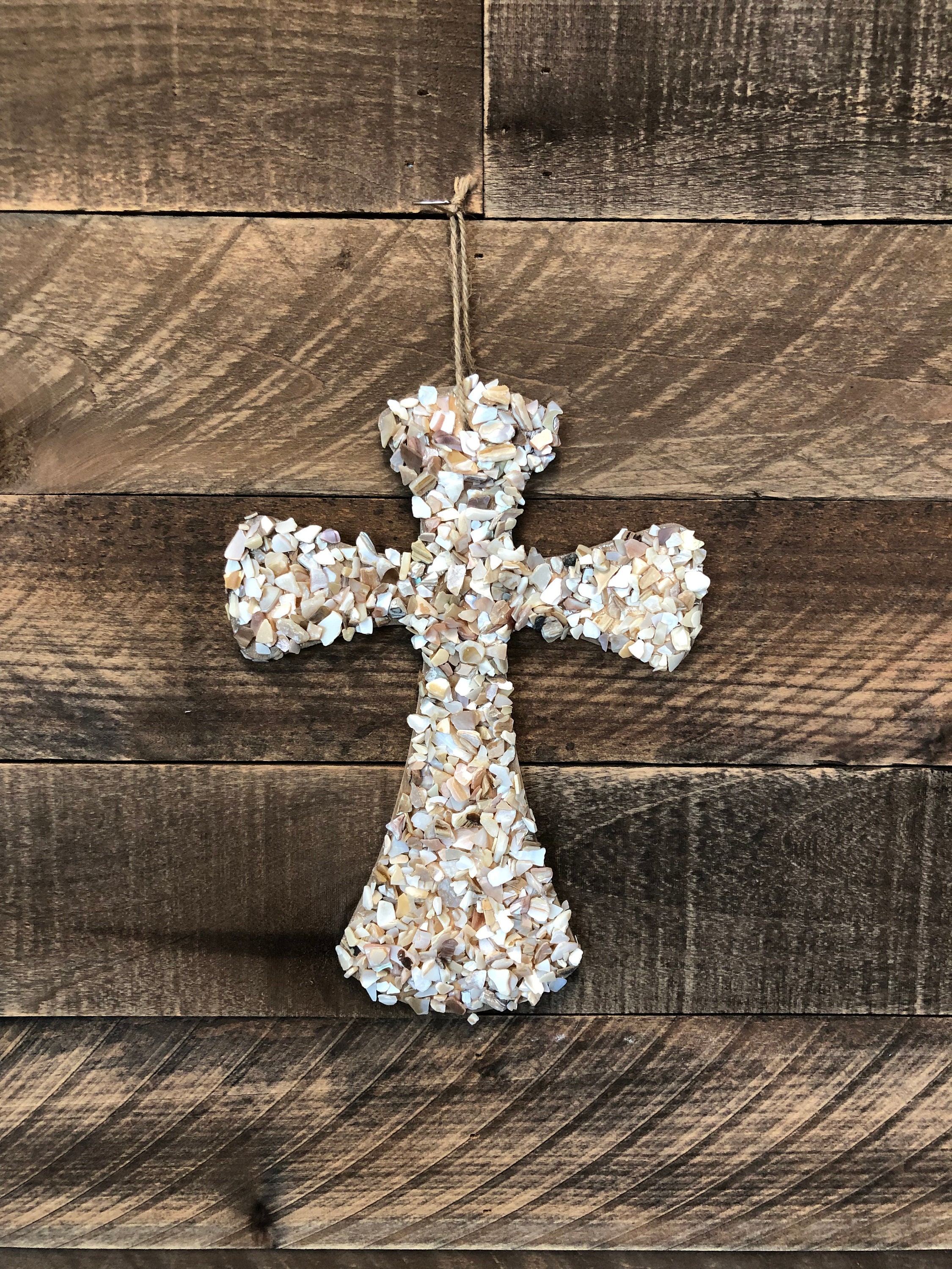 Crushed Seashell Wall Art Cross Wall Decor Beach House | Etsy