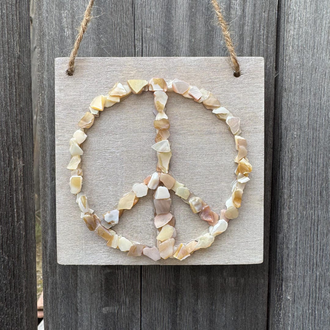 Peace Sign Crushed Seashell Wall Art, Peace Wall Decor, Beach House ...