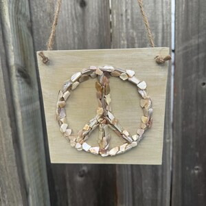 Peace Sign Crushed Seashell Wall Art, Peace Wall Decor, Beach House ...