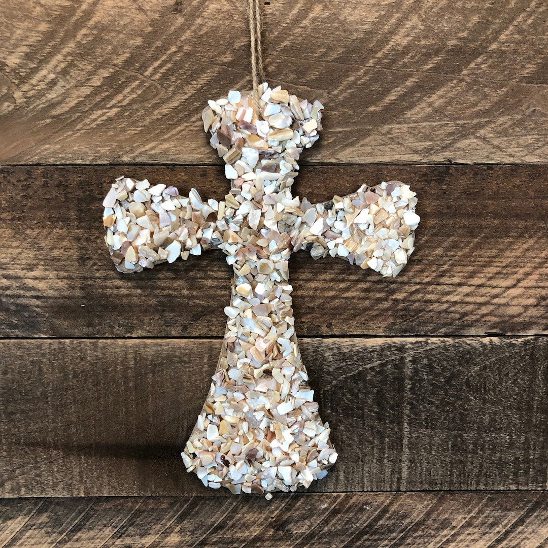 Crushed Seashell Wall Art, Cross Wall Decor, Beach House, Beach Decor ...