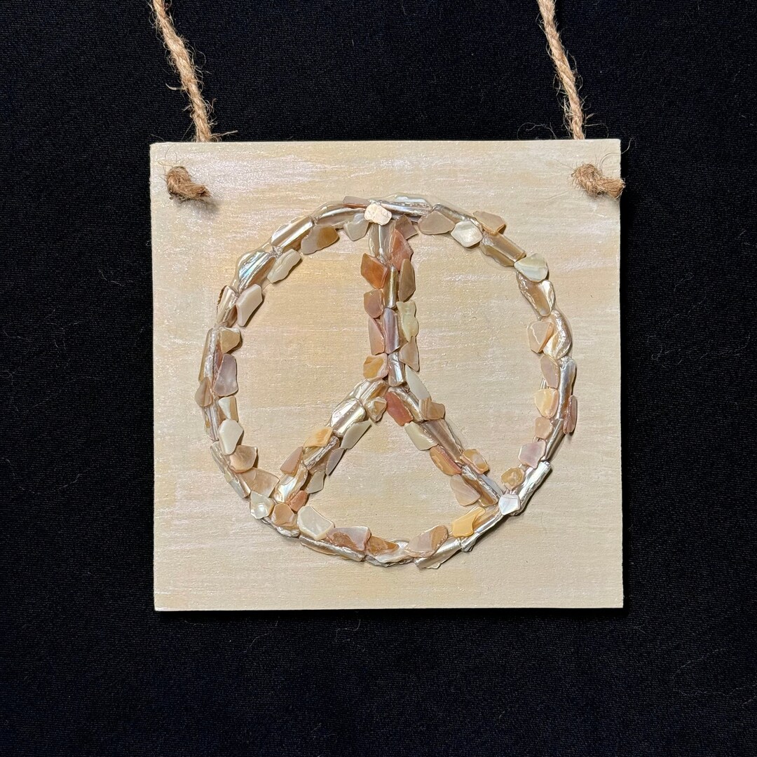 Peace Sign Crushed Seashell Wall Art, Peace Wall Decor, Beach House ...